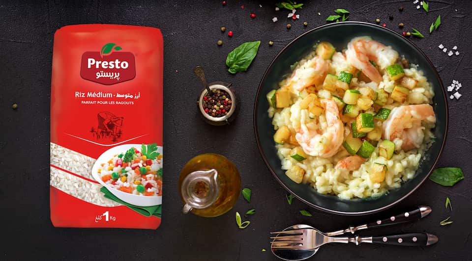 أرز بالقمرون والقرع مع الفلفل الأحمر | Presto Maroc